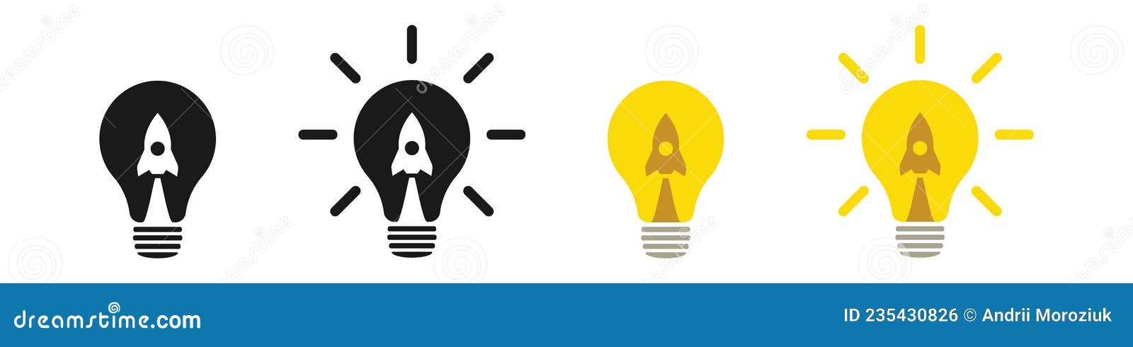 Lamp and Rocket. Light Bulb and Airplane Symbol or Icon. Takeoff ...