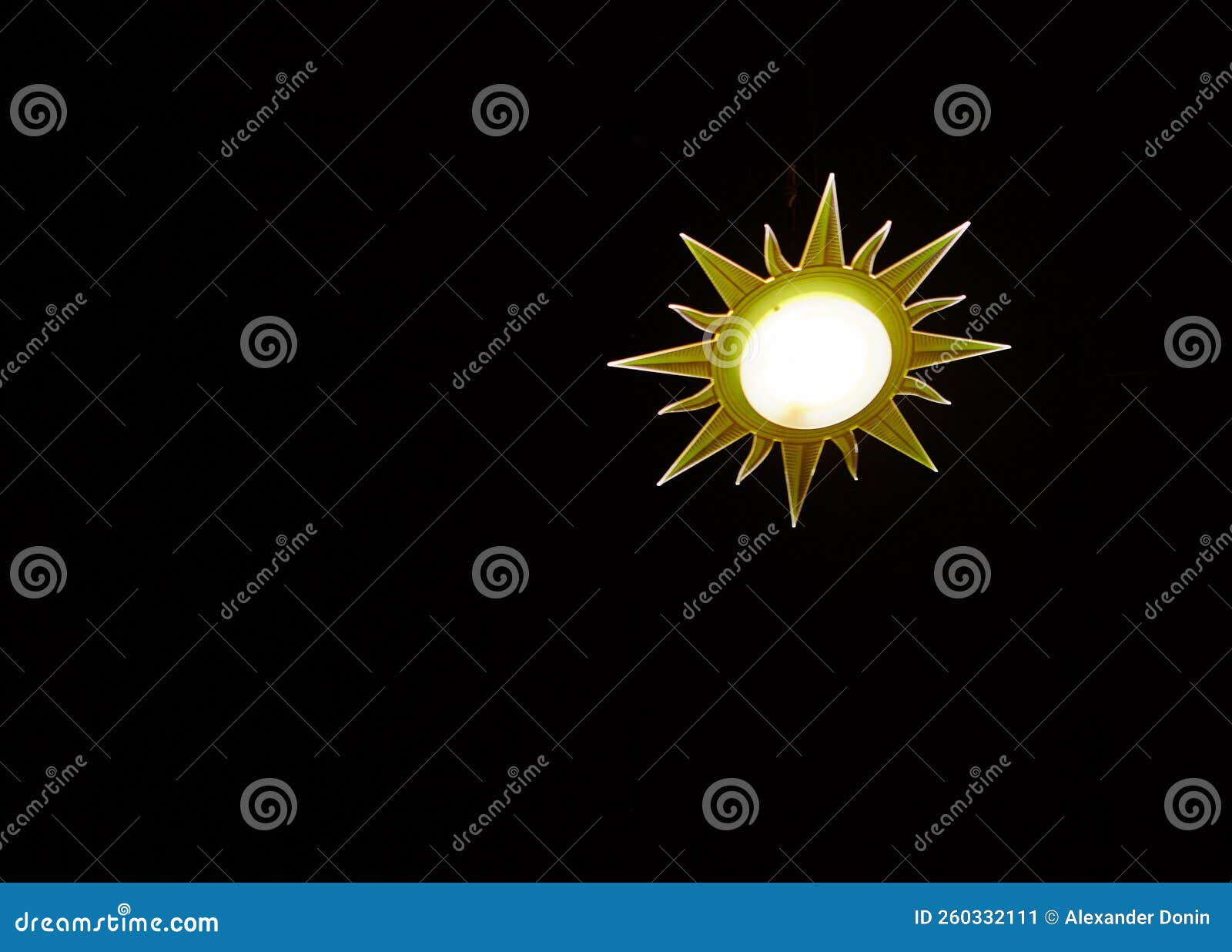 Lamp in the Shape of the Sun on Black Background Stock Image - Image of ...