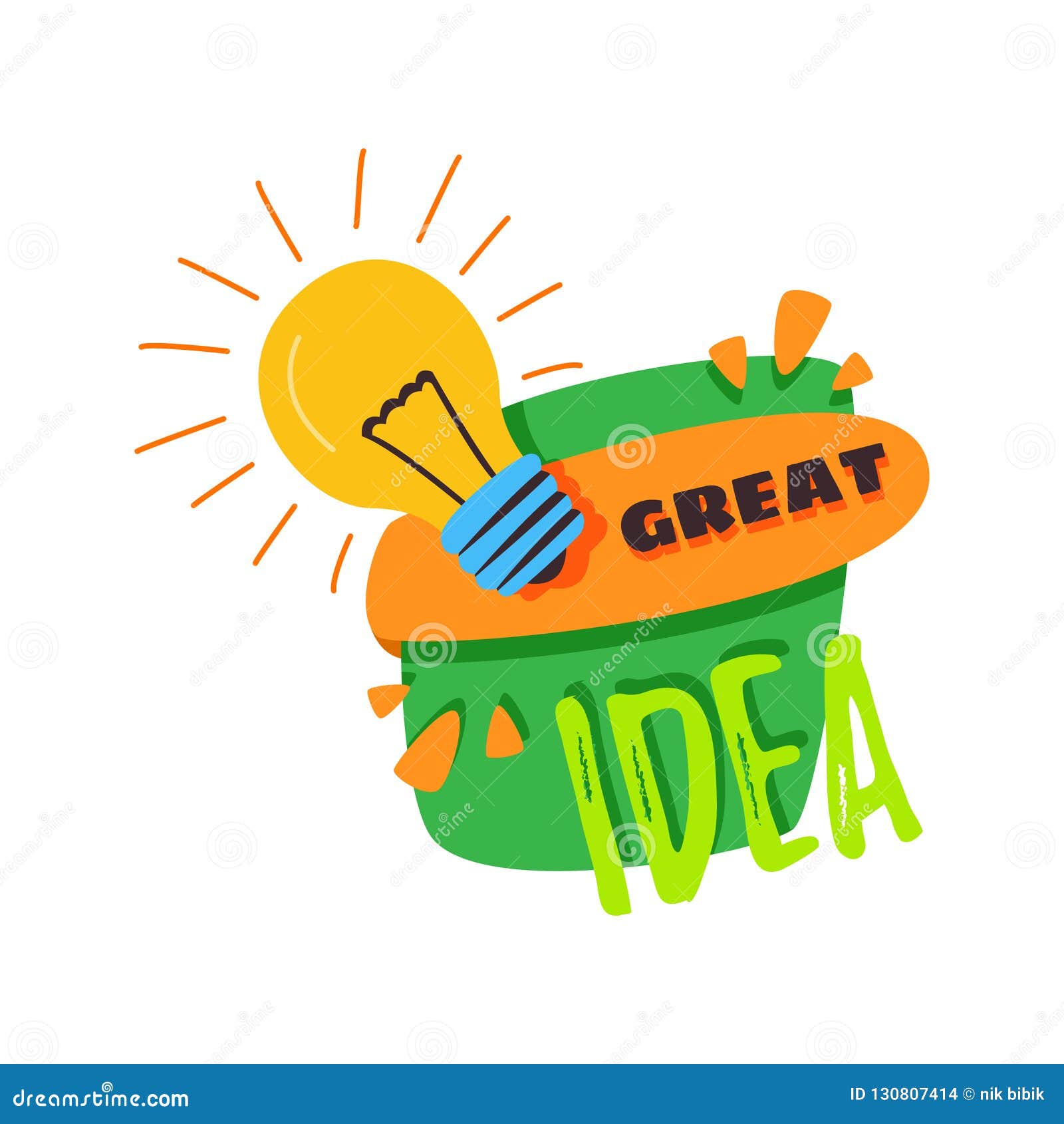 The Lamp is Shining. the Inscription is a Great Idea. Cartoon Vector ...