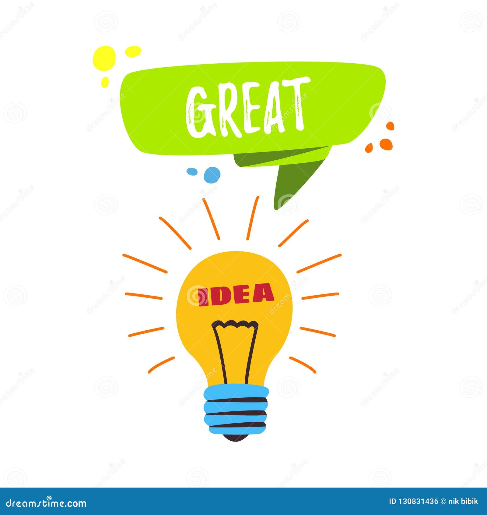 The Lamp is Shining. the Inscription is a Great Idea. Cartoon Vector ...