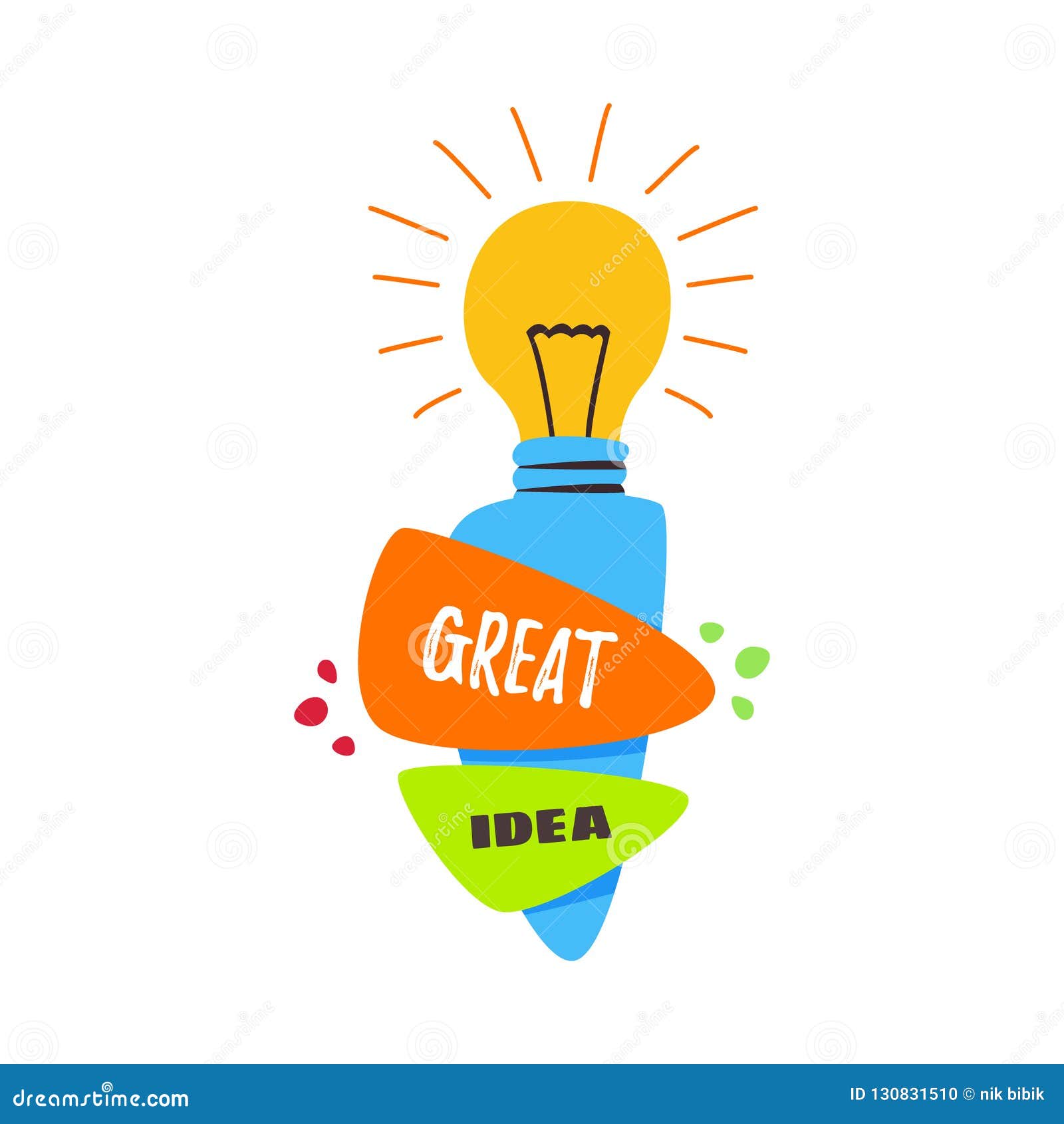 The Lamp is Shining. the Inscription is a Great Idea. Cartoon Vector ...