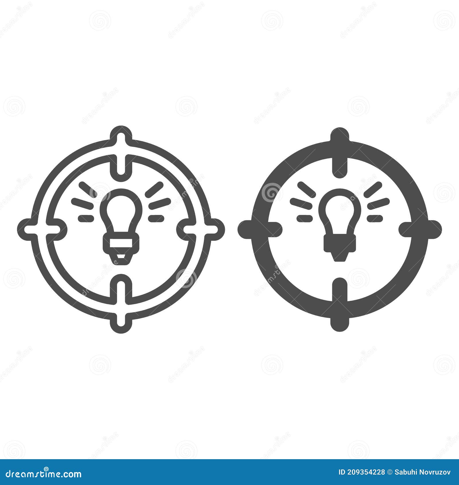 Lamp In Target Line And Solid Icon, Startup Concept, Objective Idea ...