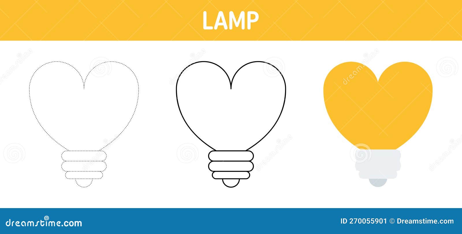 Lamp Tracing and Coloring Worksheet for Kids Stock Vector ...