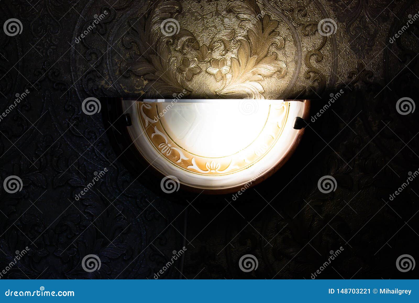 Lamp is on the Wall. Lit in the Half-light Stock Image - Image of room ...