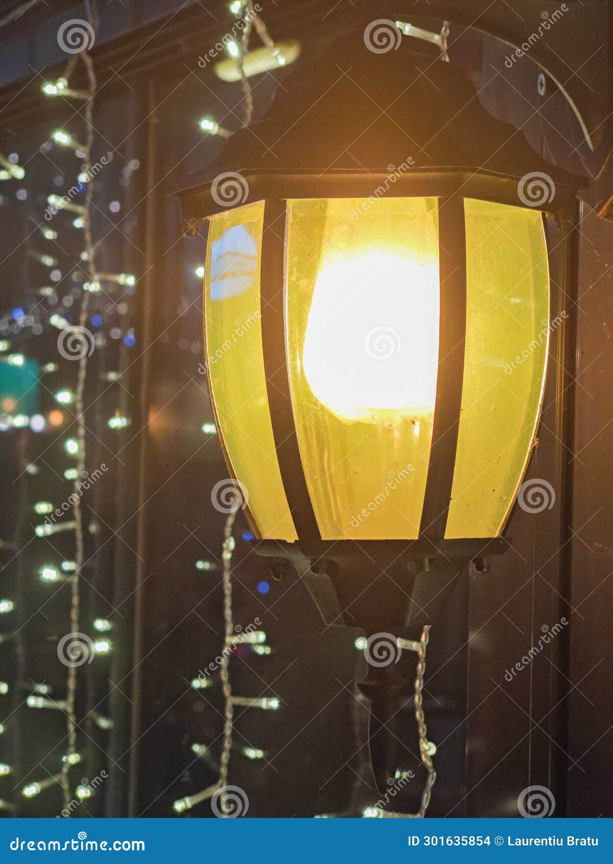 Lamp with Warm Yellow Light and Installation Lights Stock Photo - Image ...