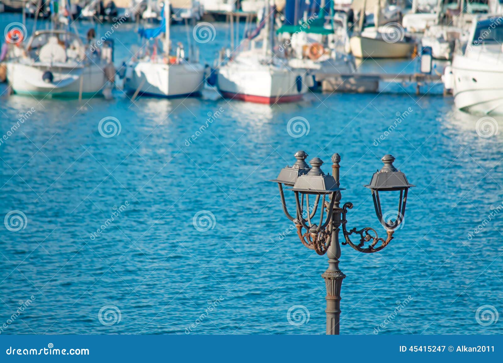 Lamppost by the sea stock image. Image of closeup, marina - 45415247