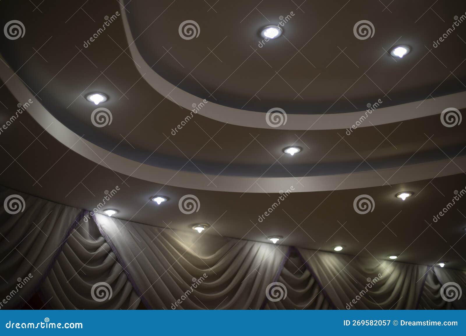 Lamps in Ceiling. Multi-level Ceiling Stock Image - Image of apartment ...