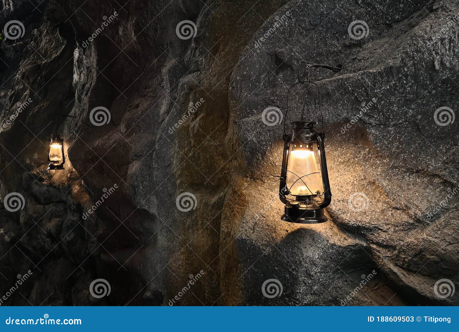 Lamps that Illuminate the Pathway in the Cave Stock Image - Image of ...