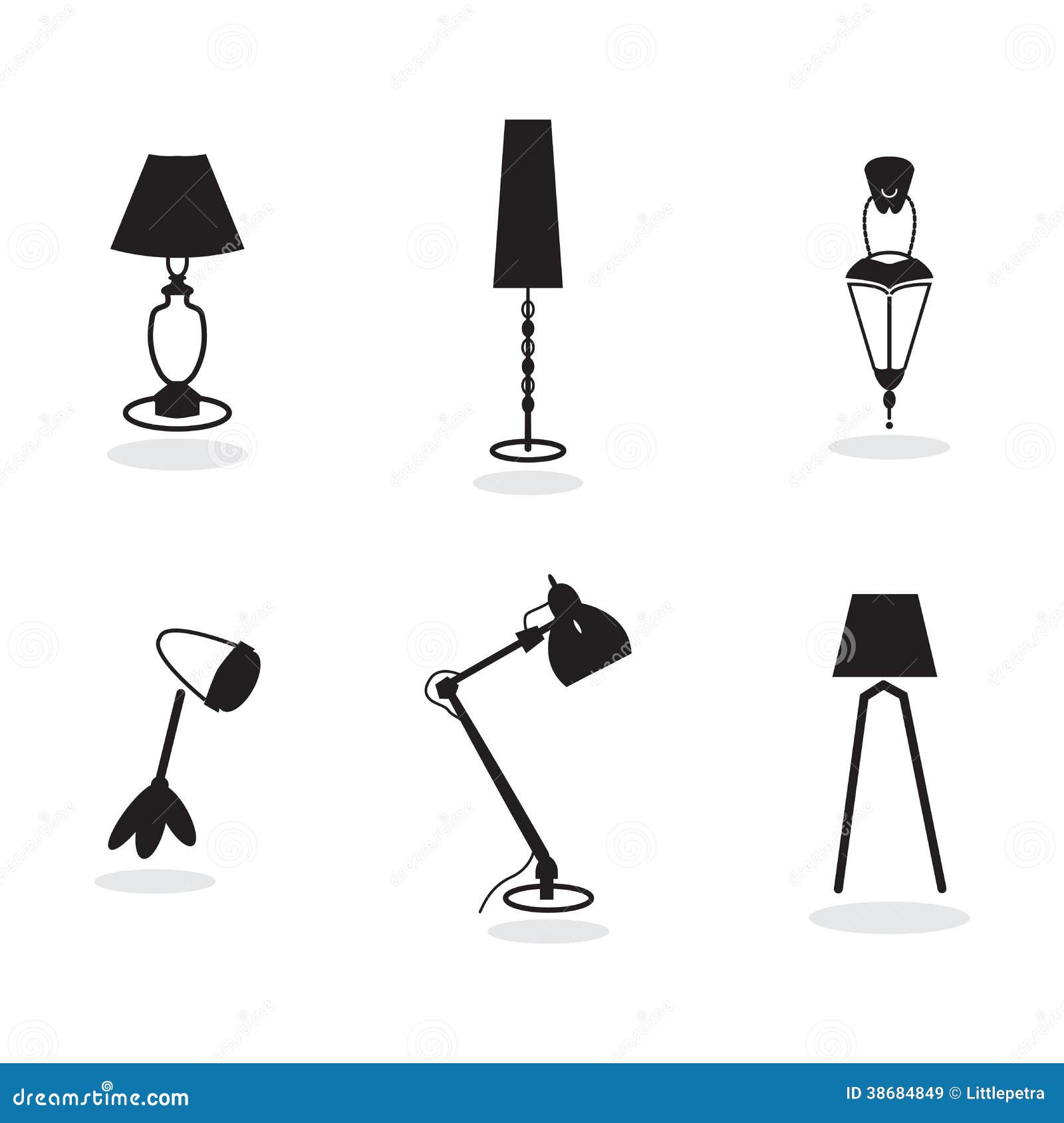Lamps, Lighting, Black and White Icons Stock Illustration ...