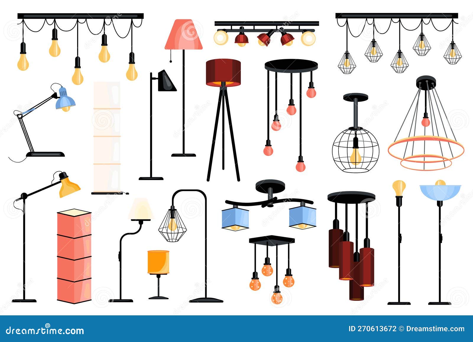 Lamps Set Graphic Elements in Flat Design. Vector Illustration Stock ...