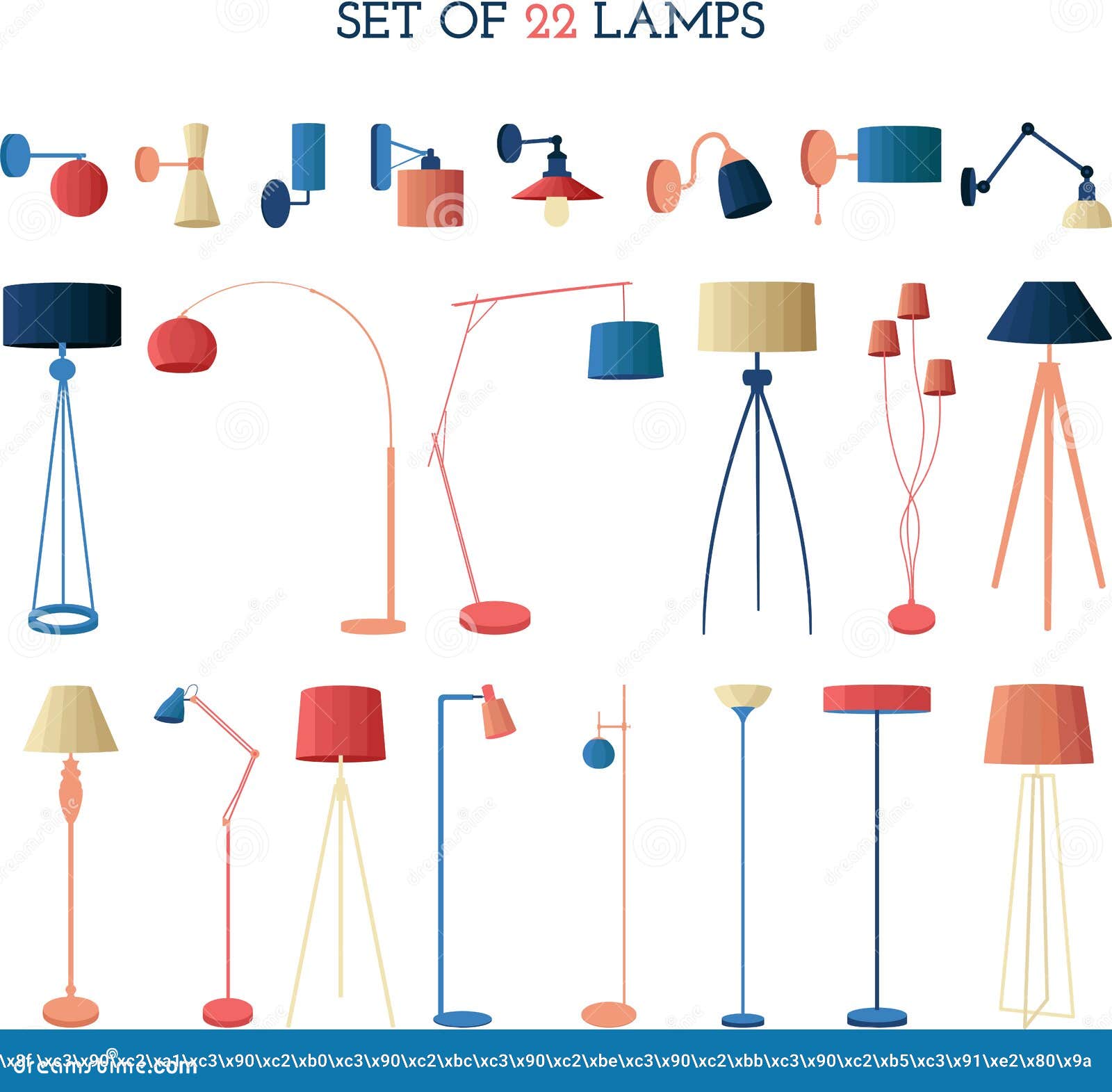 Lamps of Various Types, Set. Vector Illustration in Flat Style Stock ...