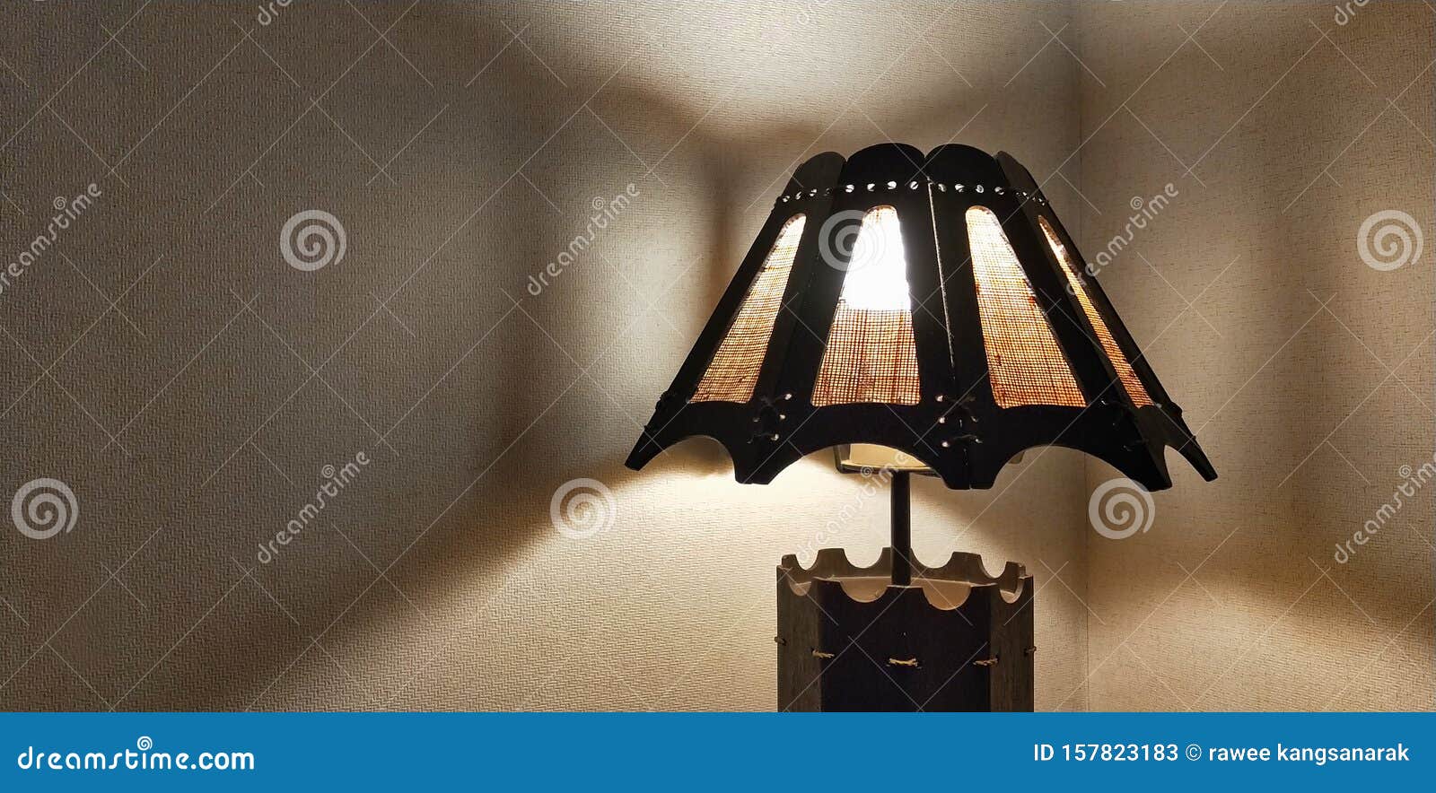 Lampshade Lamp with Shadow on the Wall Stock Image - Image of interior ...