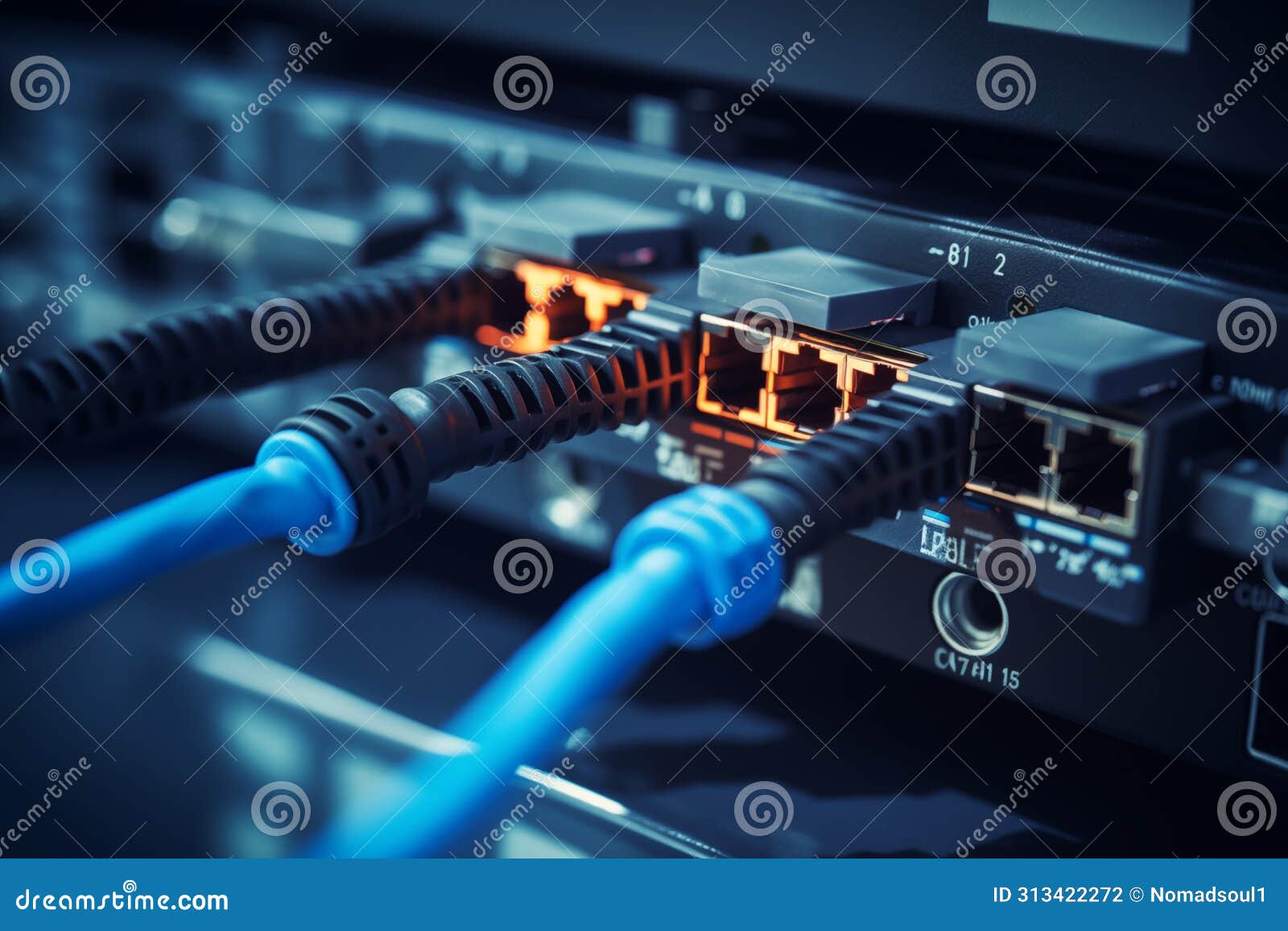 LAN Cable Being Plugged into a Network Switch. Generative AI Stock ...