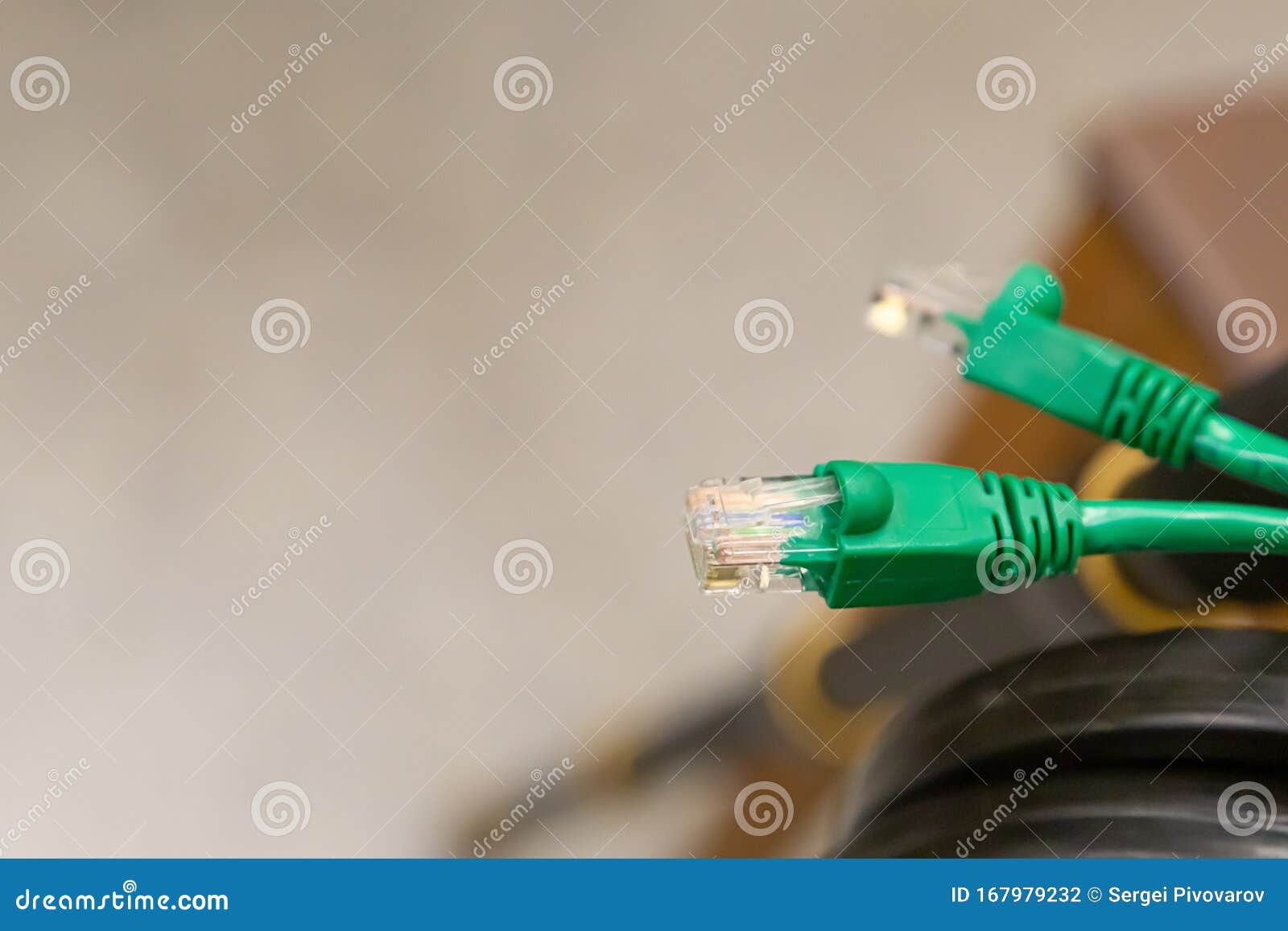 LAN Cable Internet End of Connector with Copy Space Closeup on Blurred ...