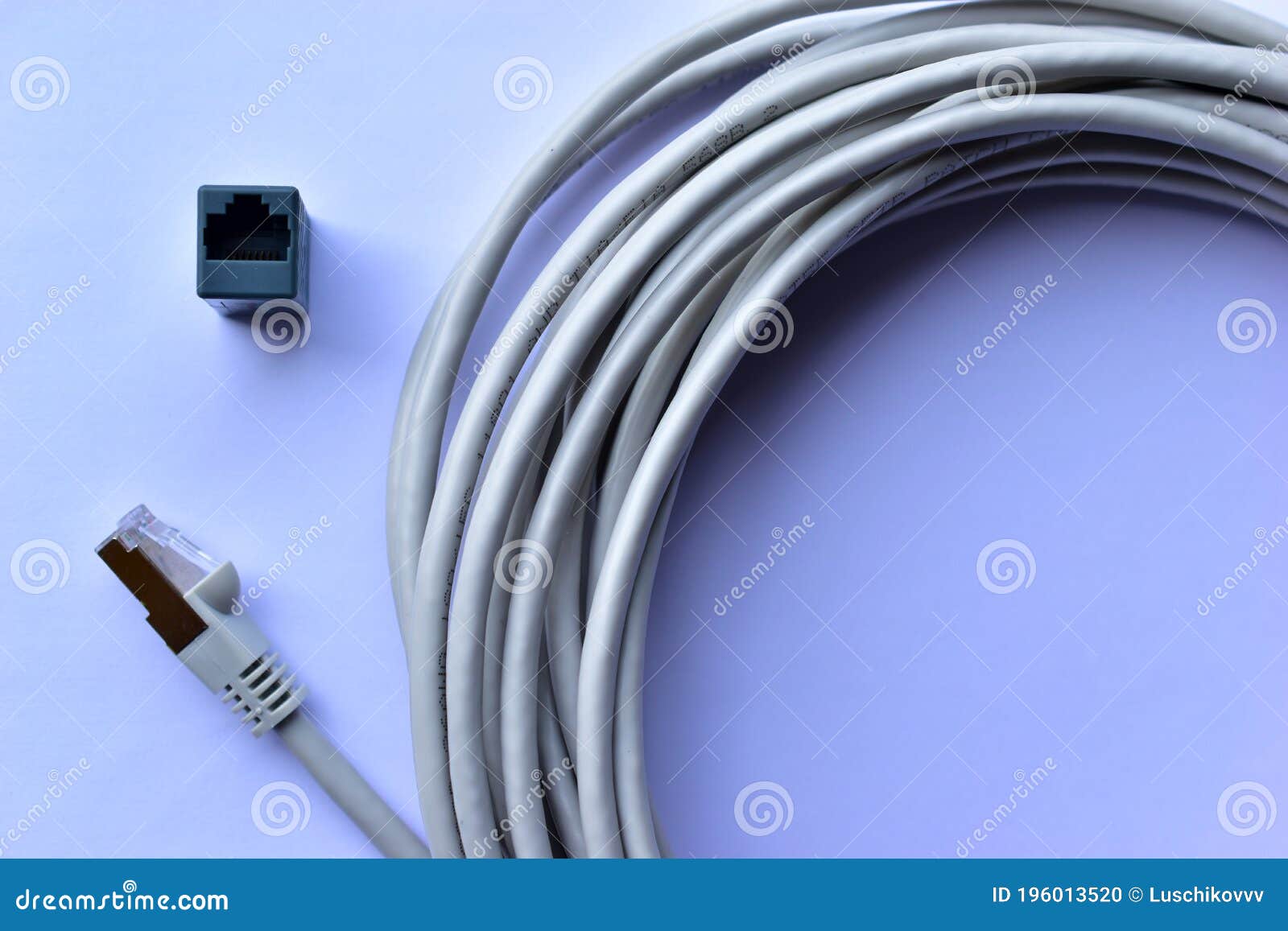 LAN Cable Patch Cord White Cord on White Background with Adapter Stock ...
