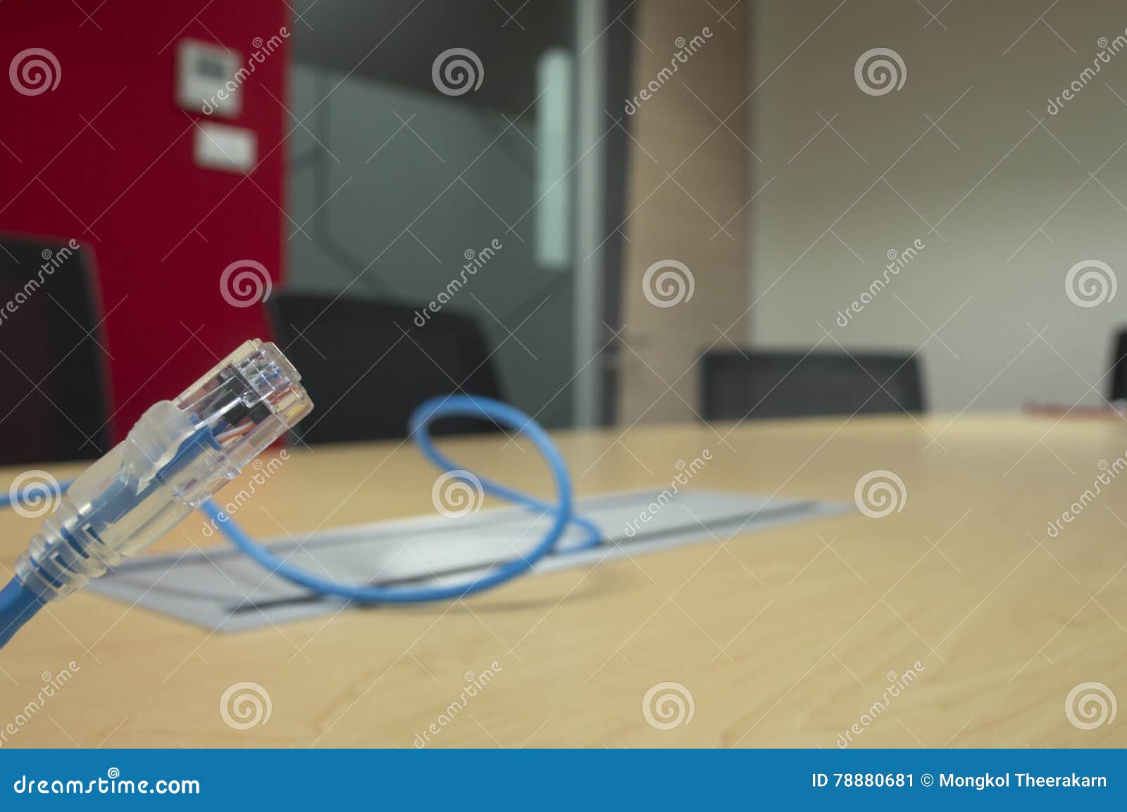 Lan Cable on Wooden Table in Meeting Room with Space for Typing Text ...