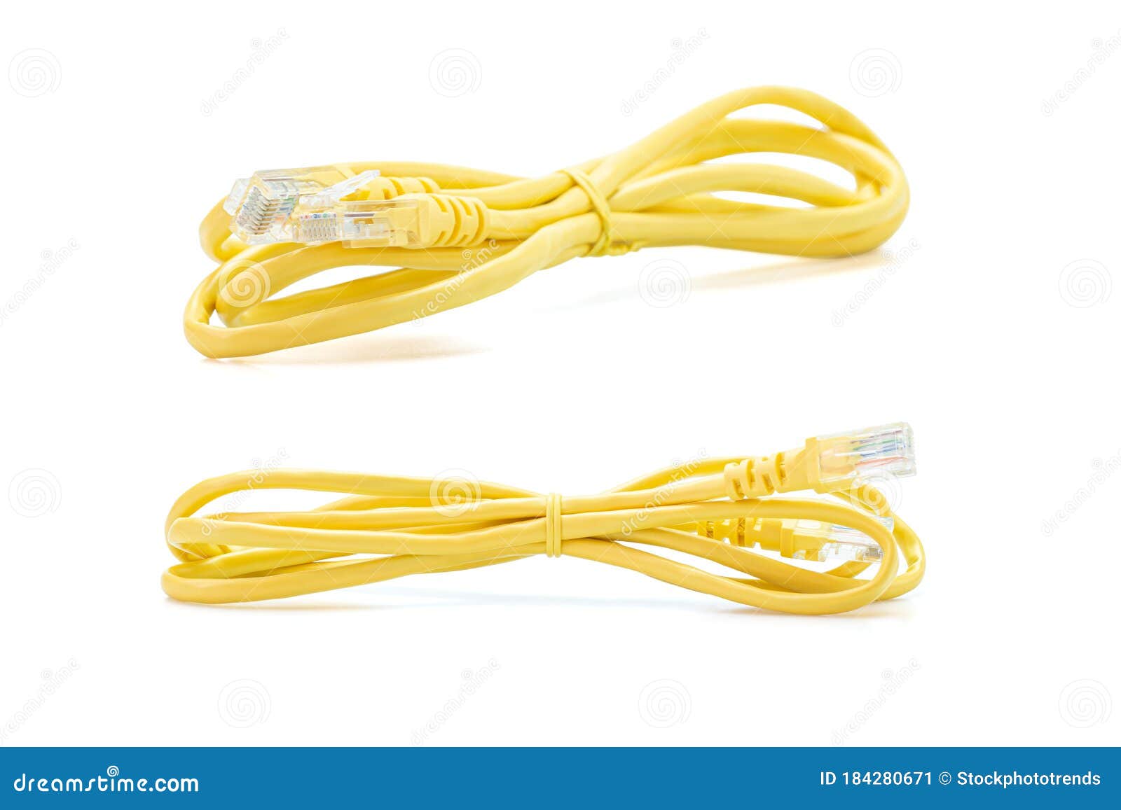 Lan Cable Yellow and Connector Isolated on White Background with ...