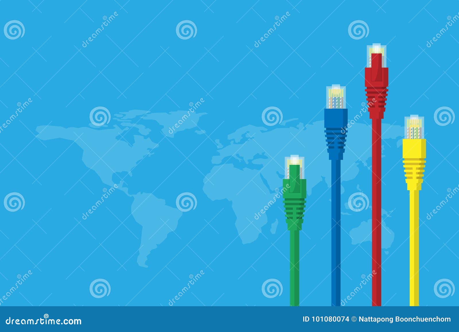 LAN Cables With World Map On Light Blue Background, Connection And ...