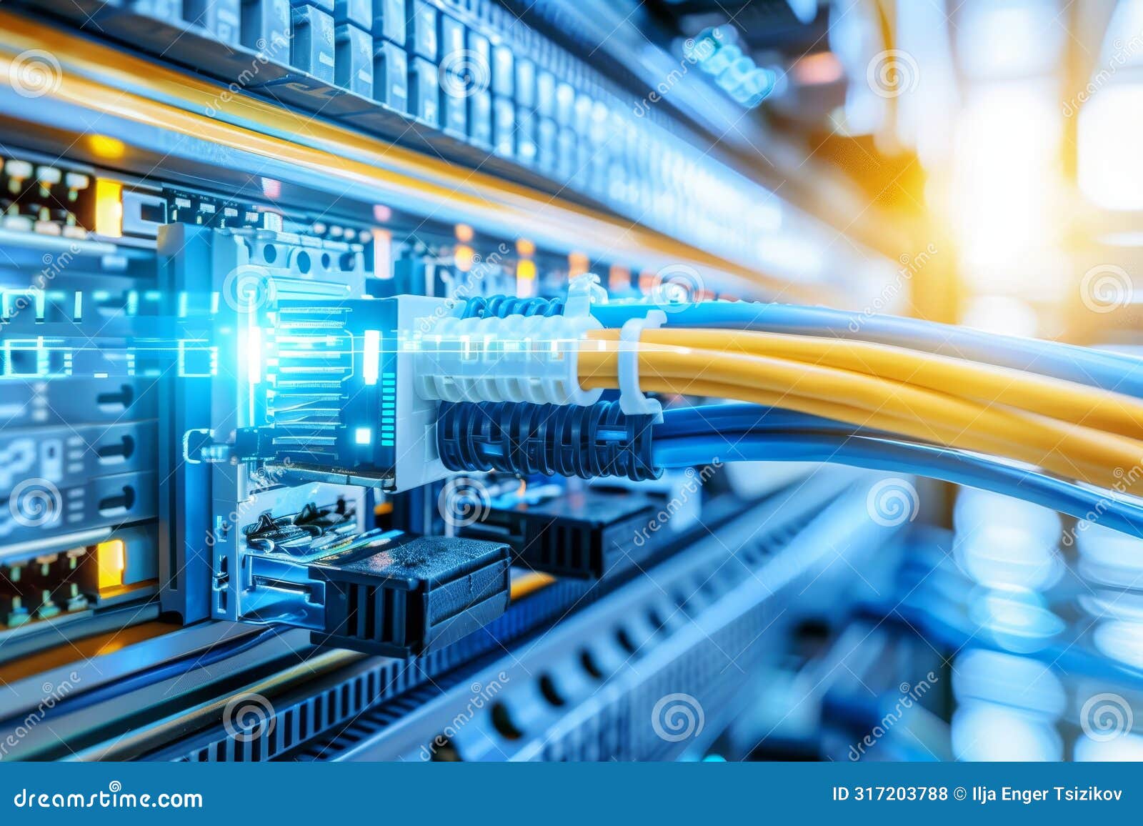 Lan Fiber Optic Cable Connects To Server Switch for Efficient Network ...