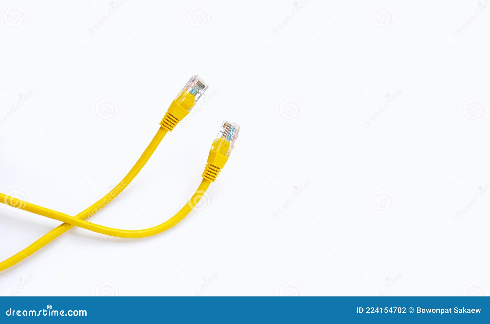 LAN Network Connection Ethernet Yellow Cables on White Stock Photo ...