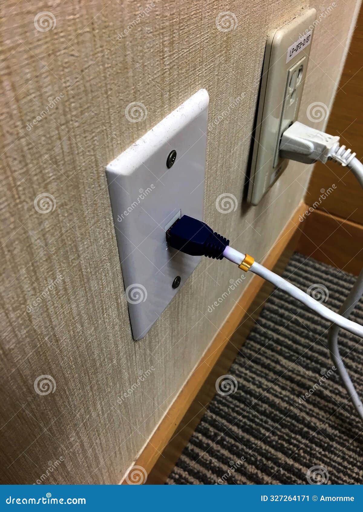 The LAN Port and Power Plug are Installed on the Wall. Stock Image ...