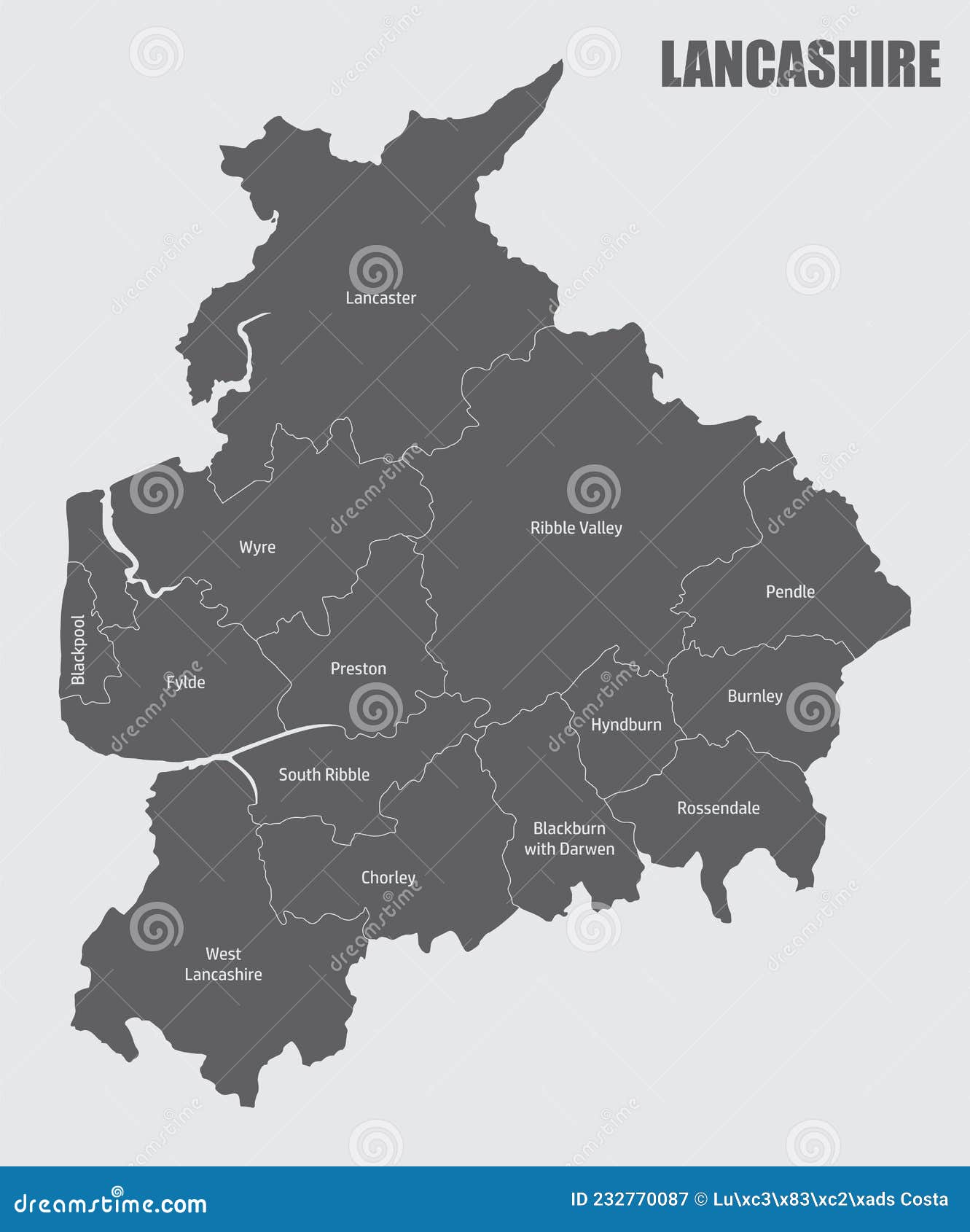 Lancashire County Administrative Map Stock Vector - Illustration of ...