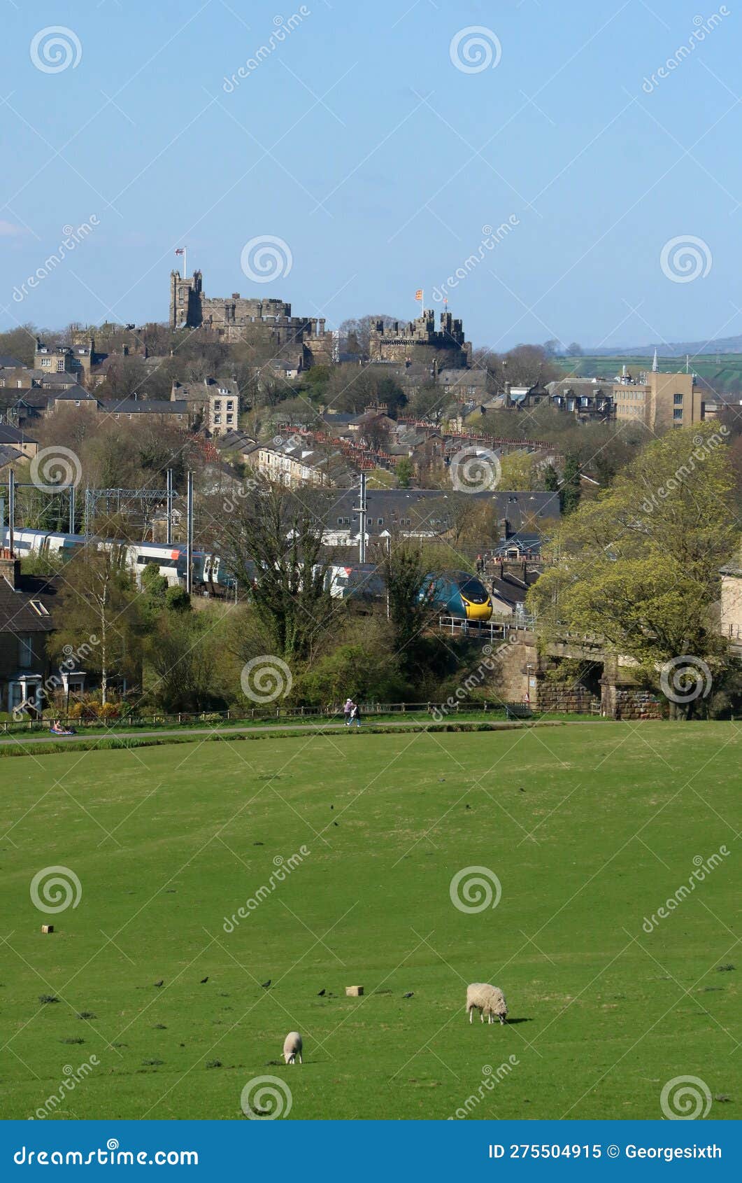 Lancaster Castle Priory Churh Train Field with Sheep Stock Image ...