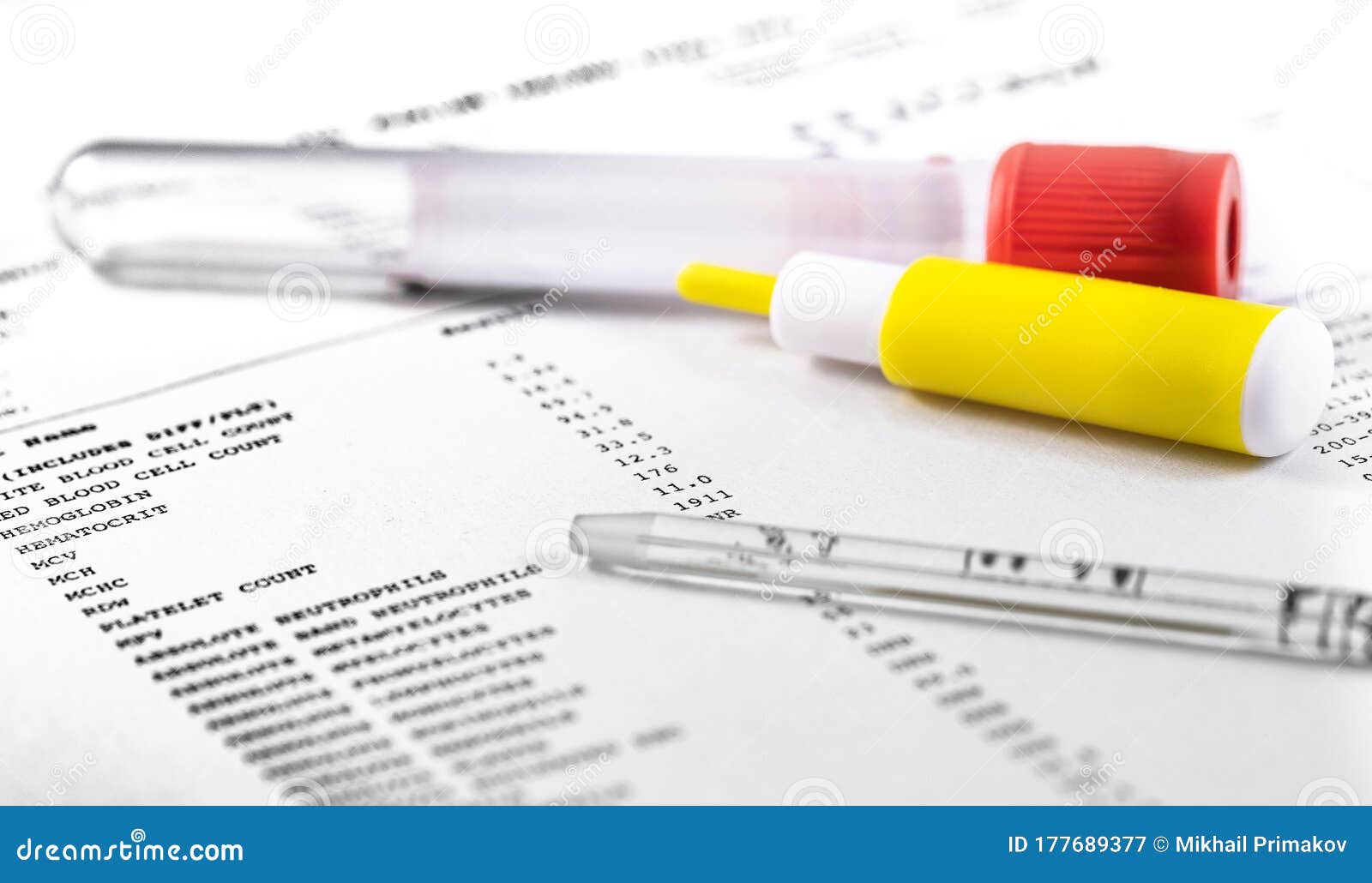 Lancet, Test Tube on the General Blood Analysis Results Stock Image ...