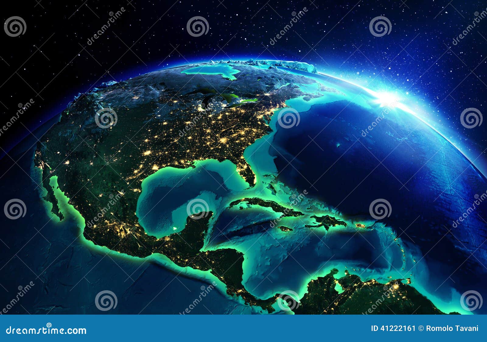 Land Area in North America the Night Stock Image - Image of earth ...
