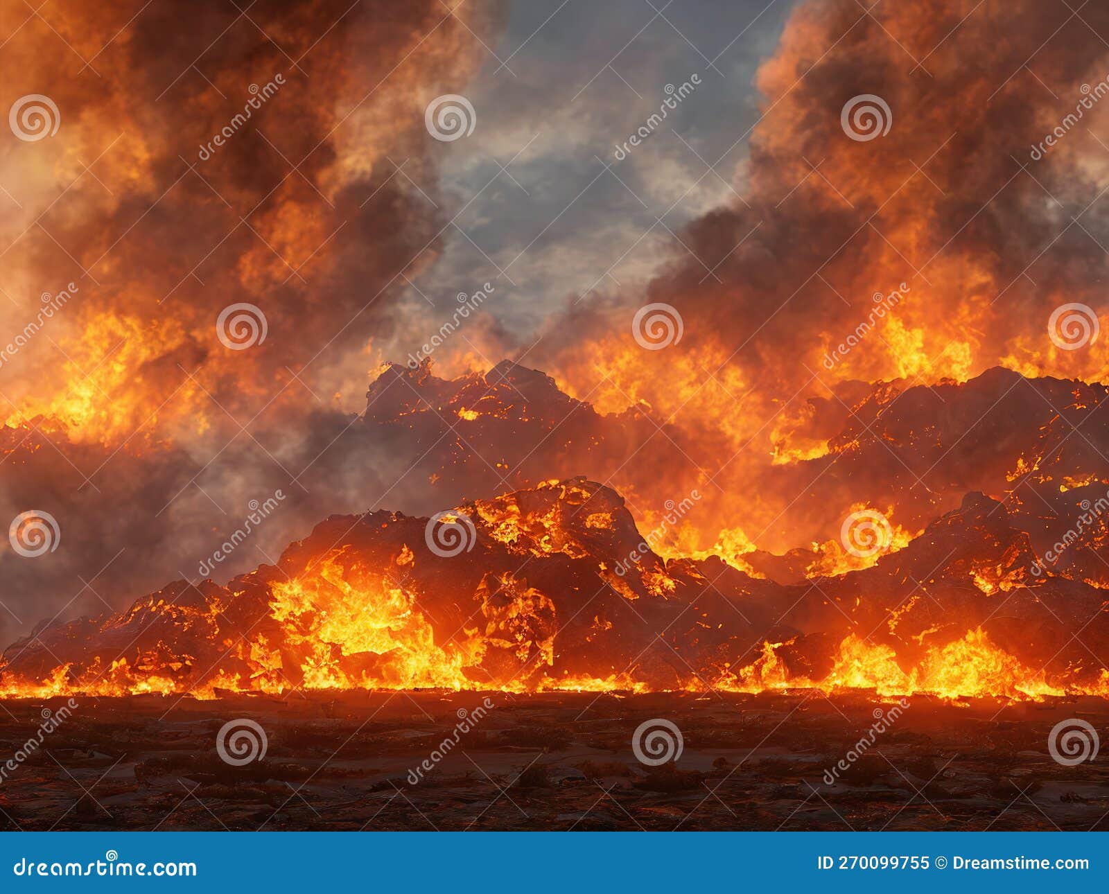 A Barren Landscape of Burning Land, Smoke Rising Up To the Sky Stock ...