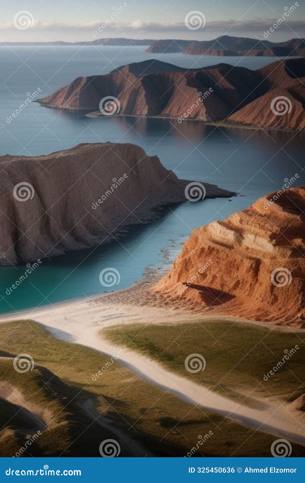 Land Escape , Mountains, Water and Green Land Stock Photo - Image of ...