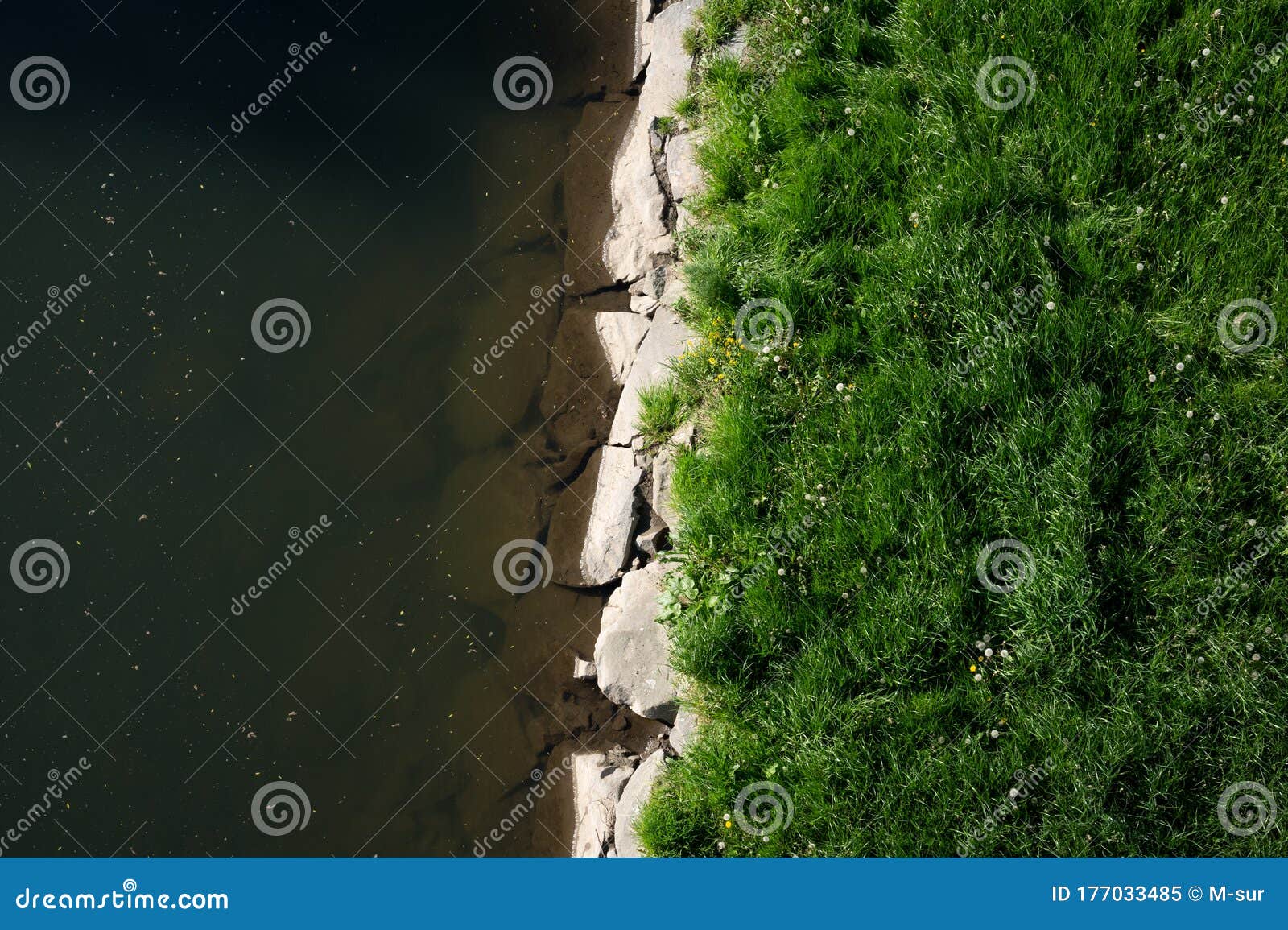 Land with Grass and Water in the River Stock Image - Image of boulder ...