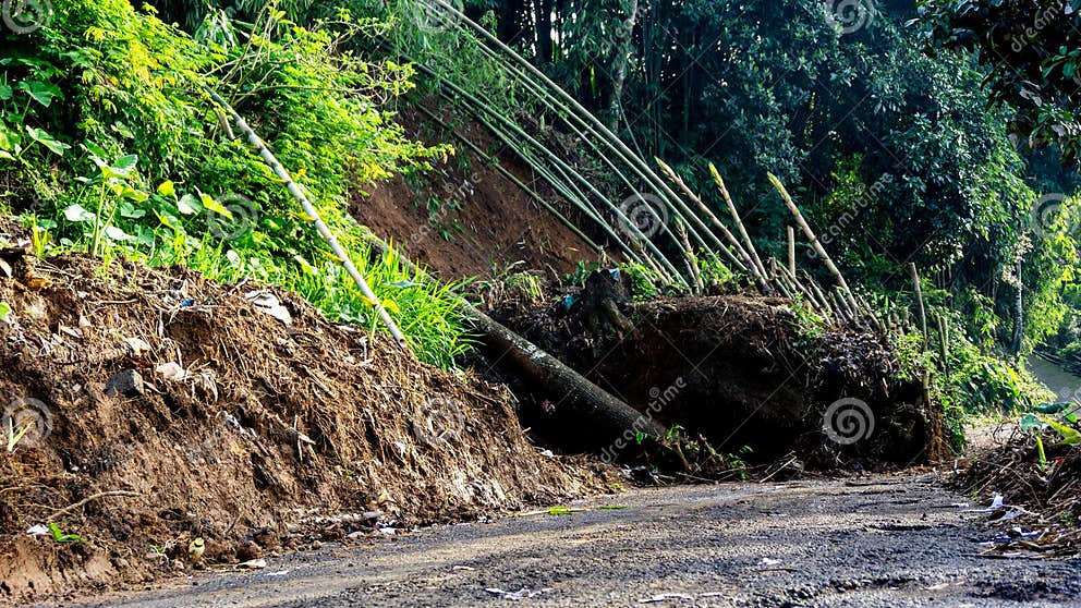 The Land on the Hill Collapsed and Covered the Highway Stock Photo ...