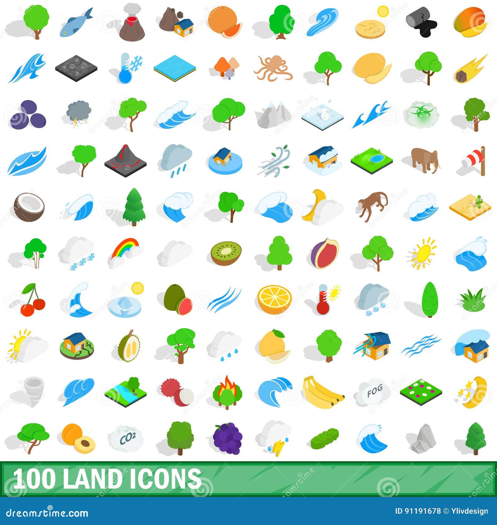 100 Land Icons Set, Isometric 3d Style Stock Vector - Illustration of ...