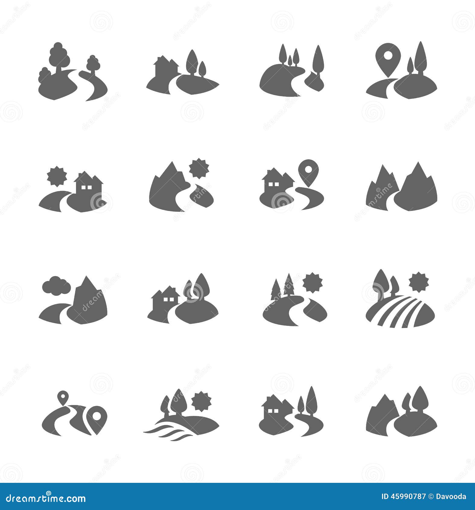 Land Icons stock vector. Illustration of group, land - 45990787