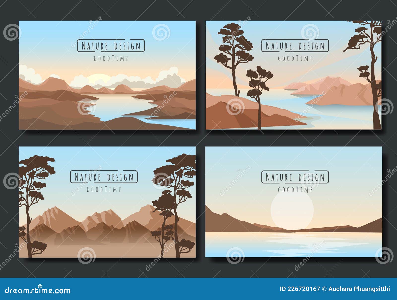 Landscape Illustration Set, Vector Banners Set with Polygonal Landscape ...