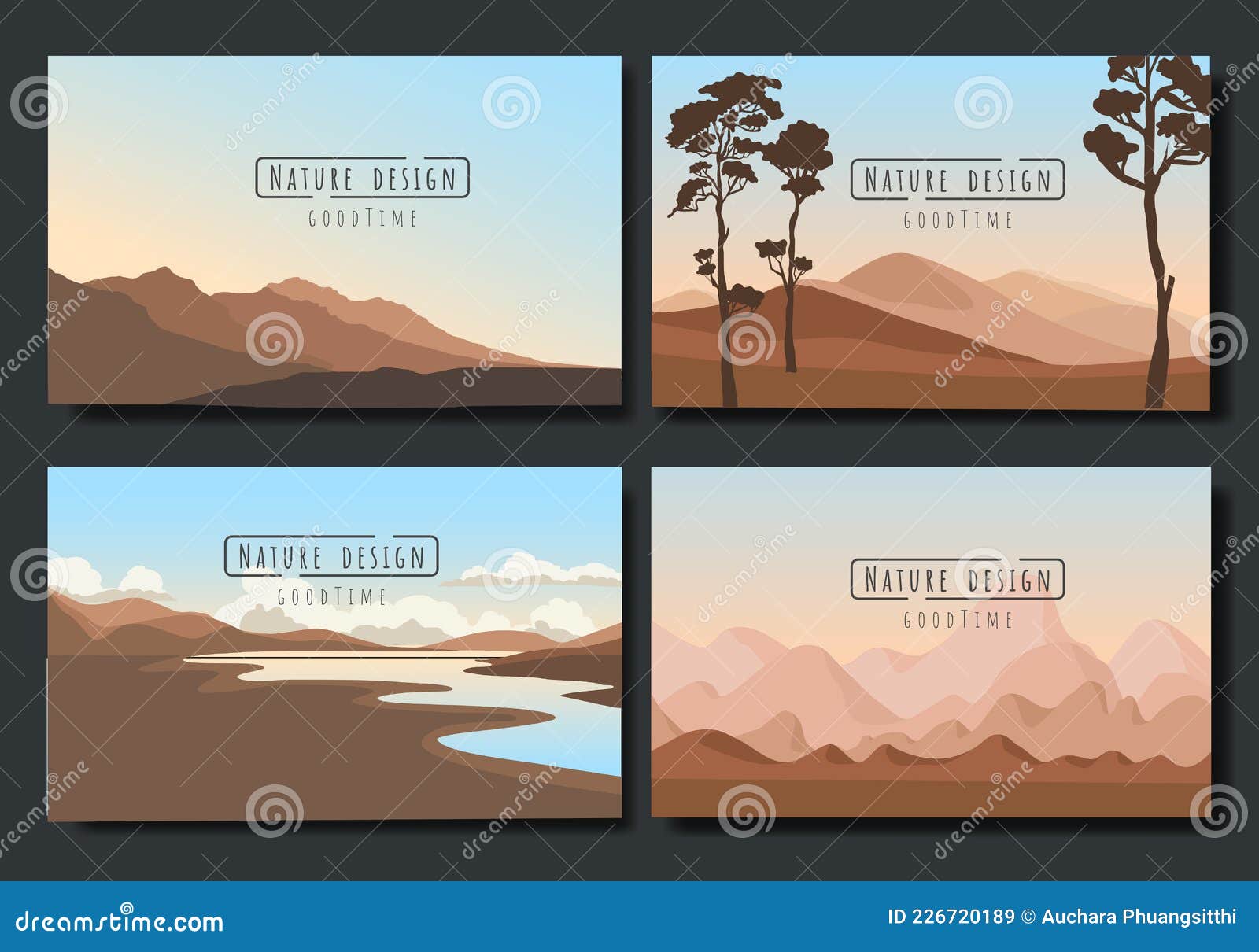 Andscape Illustration Set, Vector Banners Set with Polygonal Landscape ...
