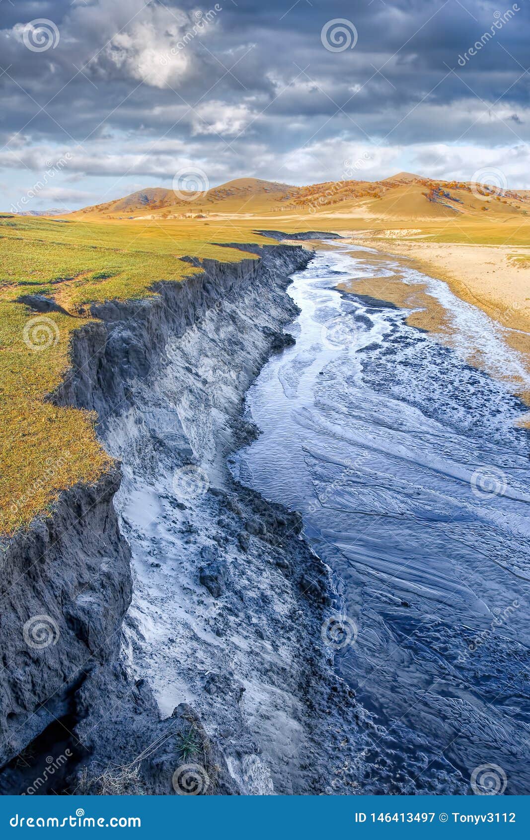 Land Slide in a Steppe Against Dramatic Clouds, Inner Mongolia, China ...