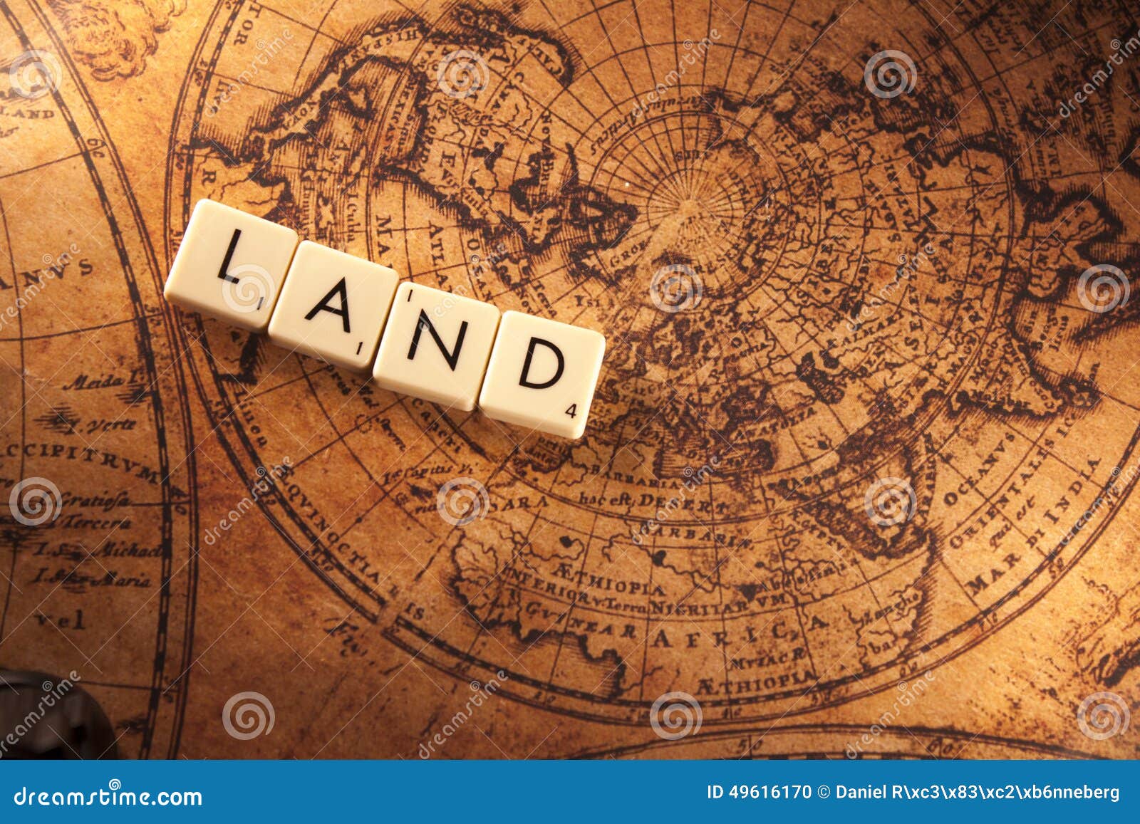 Land text on a world map stock photo. Image of media - 49616170