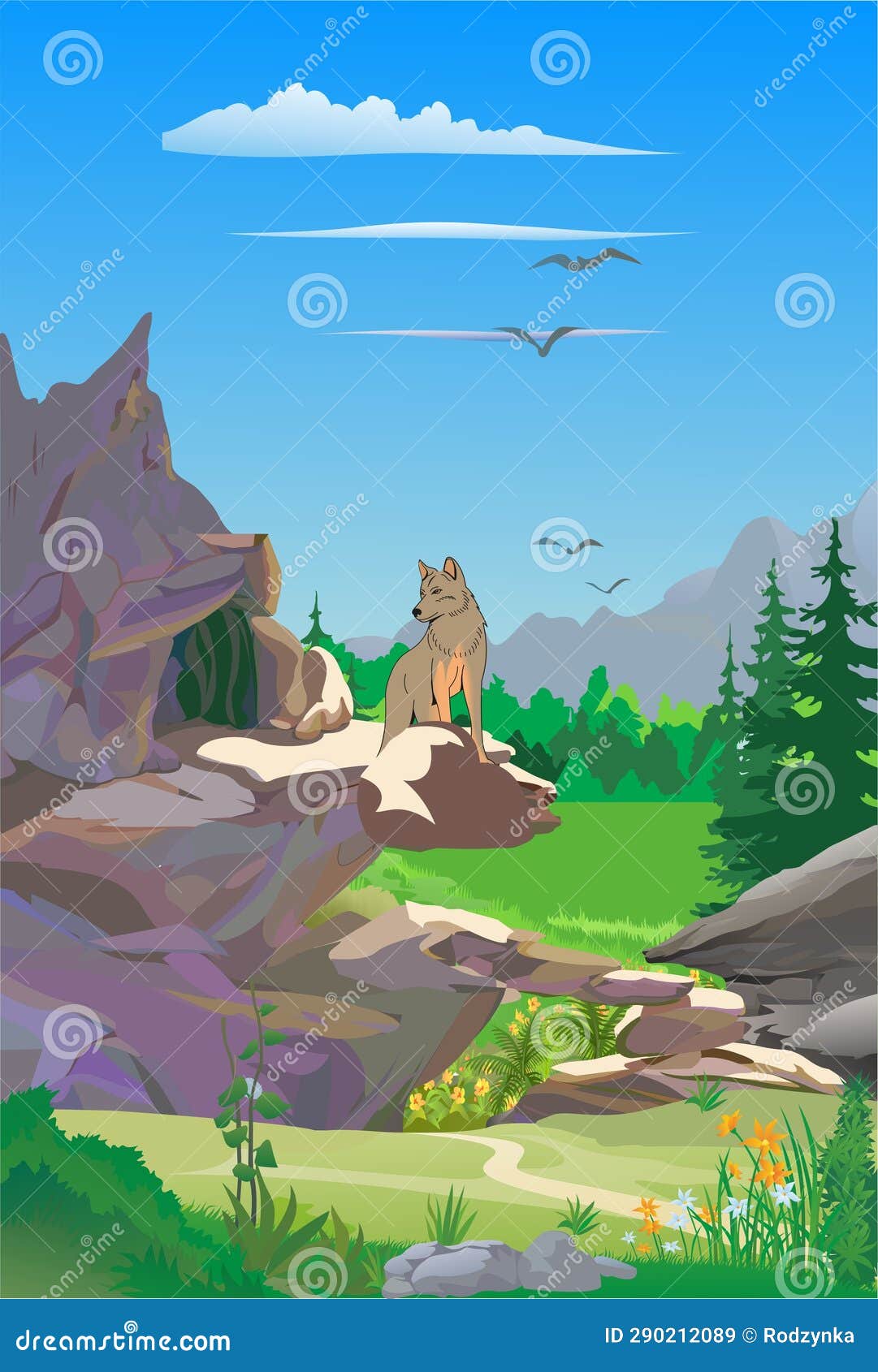In the land of wolves, stock illustration. Illustration of jungle ...
