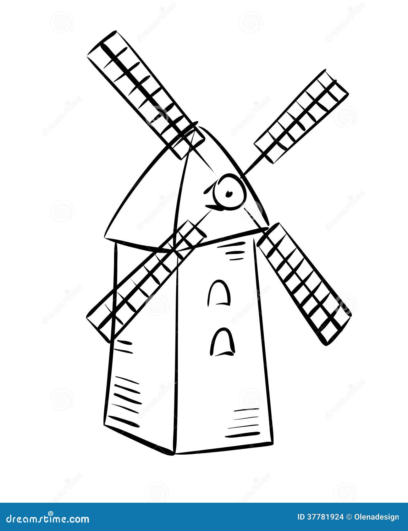 Landelijke molen - schets vector illustratie. Illustration of blad ...