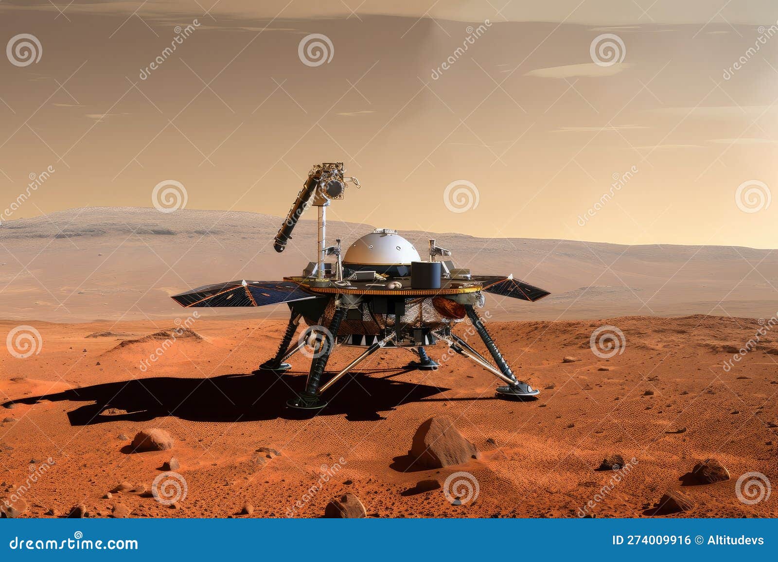 Lander on the Surface of Mars, with View of Blue Sky and Red Planet ...