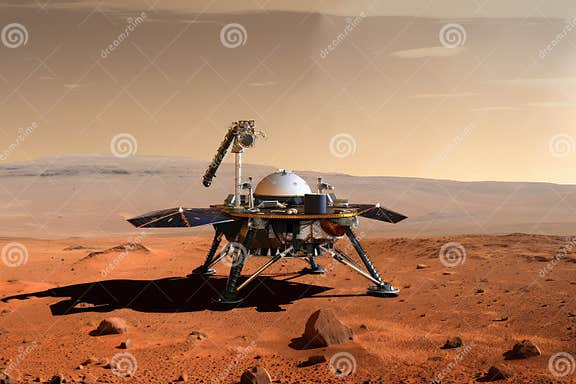 Lander on the Surface of Mars, with View of Blue Sky and Red Planet ...