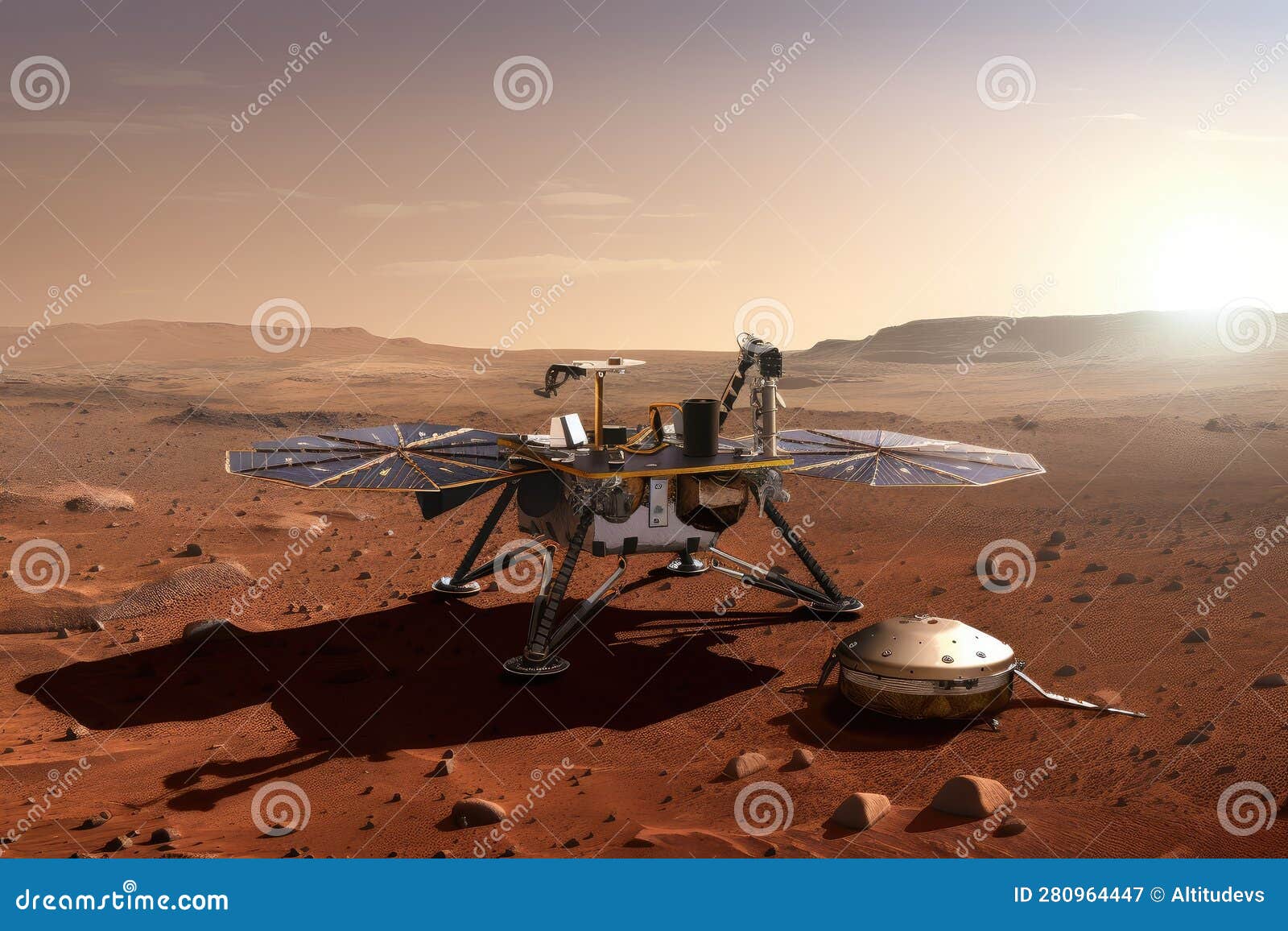 Lander on the Surface of Mars, with View of Blue Sky and Red Planet ...