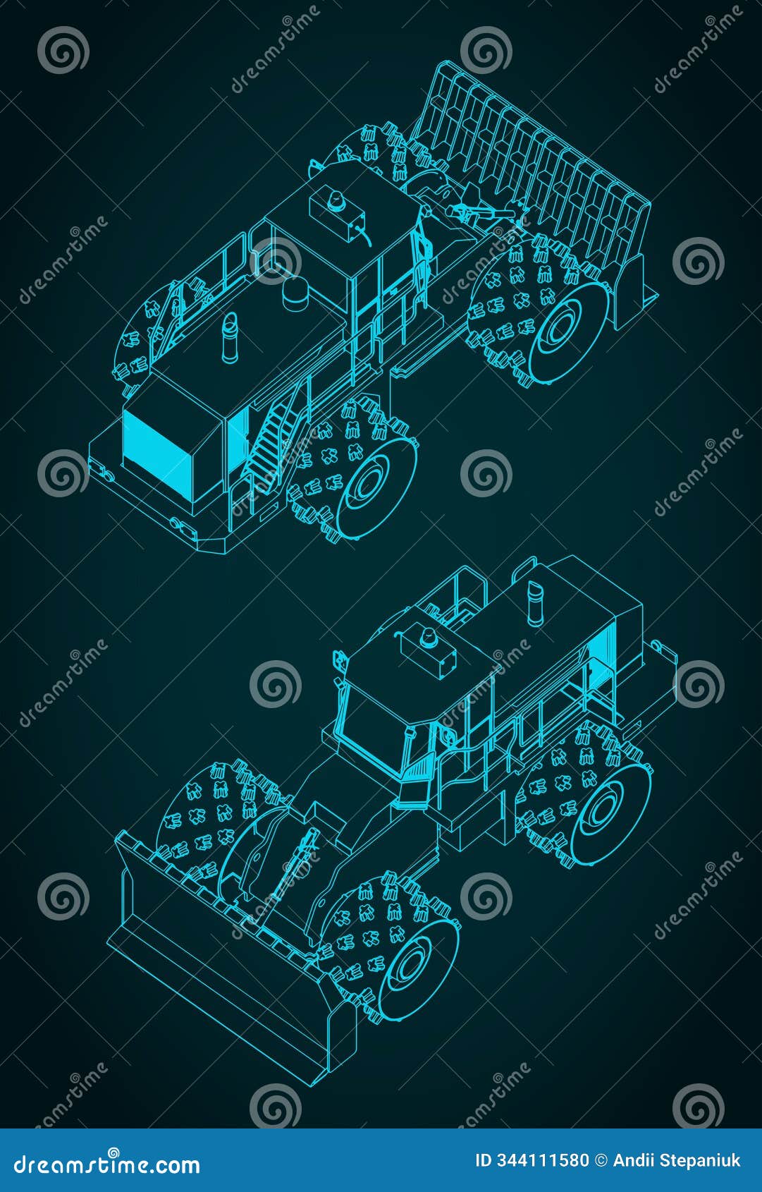 Landfill Compactor Isometric Blueprints Illustration Stock Vector ...