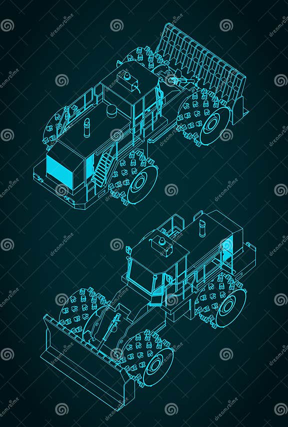 Landfill Compactor Isometric Blueprints Illustration Stock Vector ...