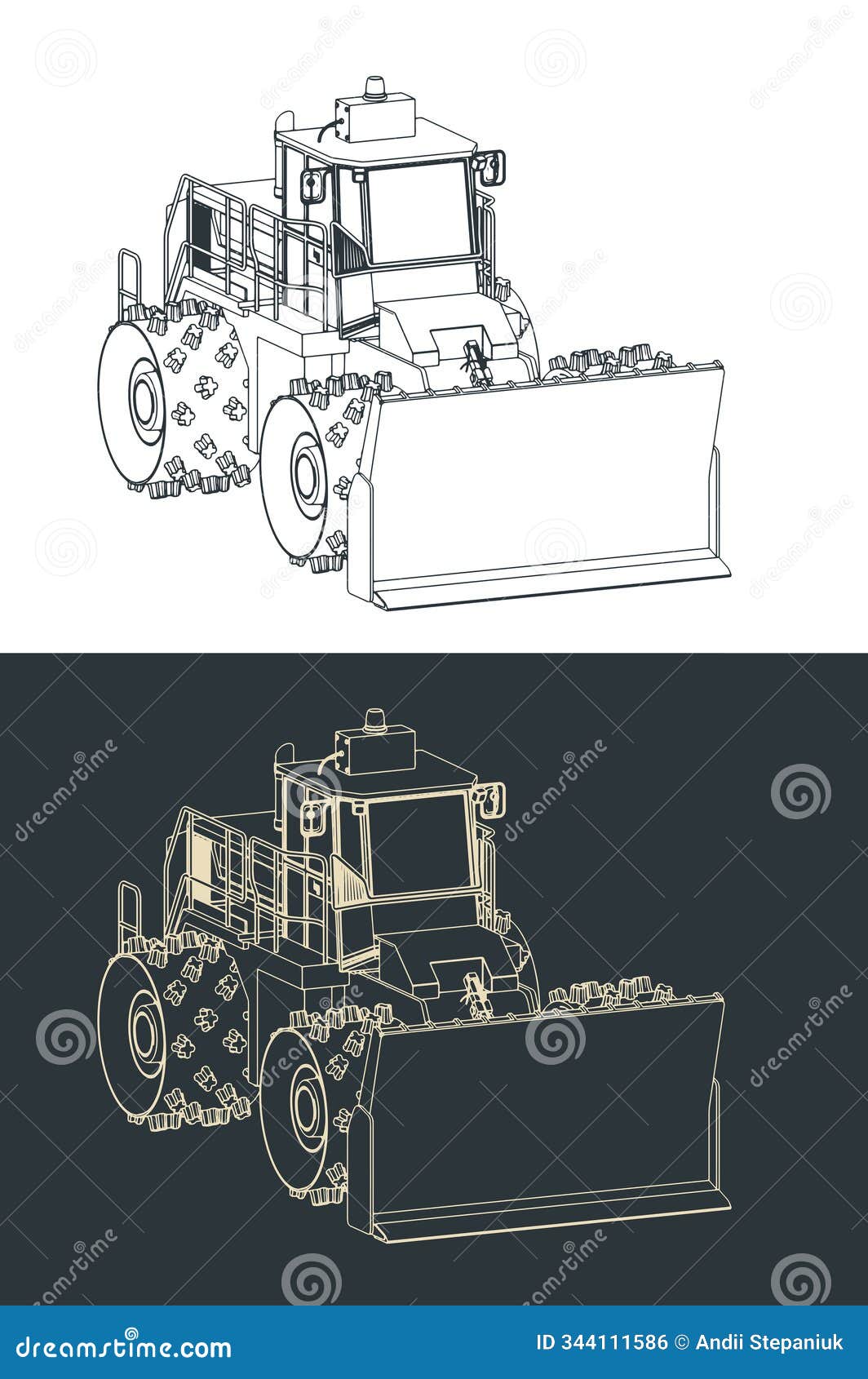 Landfill Compactor Isometric Blueprints Illustration | CartoonDealer ...