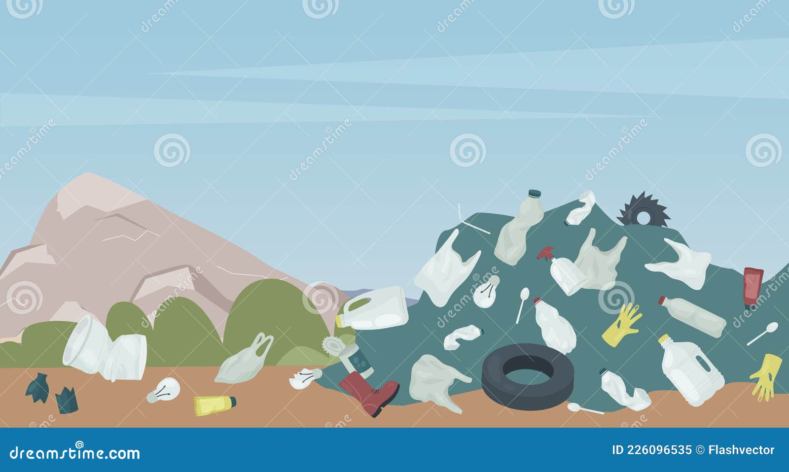 Landfill Landscape With Trash Piles, Bulldozer And Garbage Truck ...