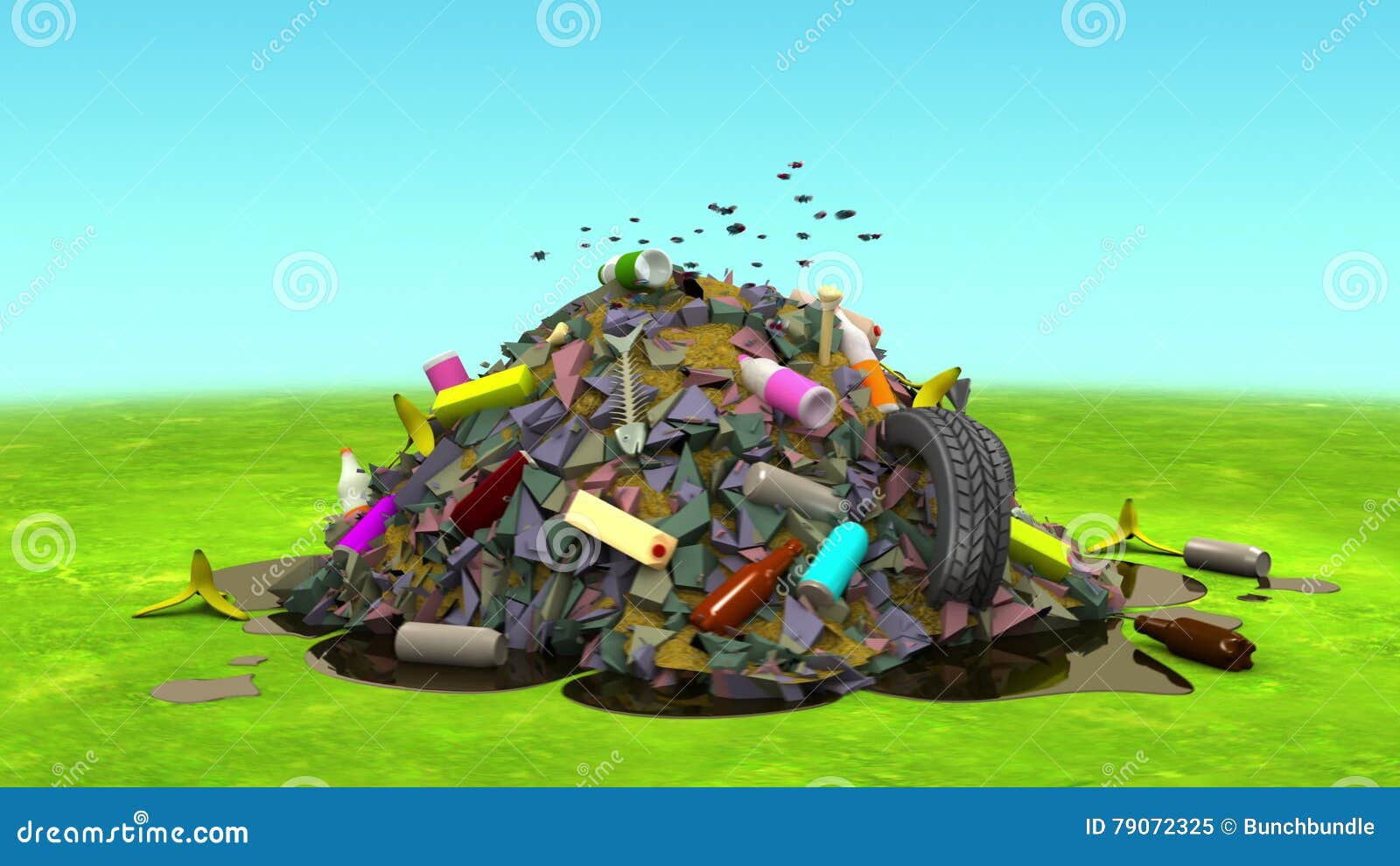 Landfill on the Lawn. 3D Animation in Cartoon Style, Loopable. Stock ...