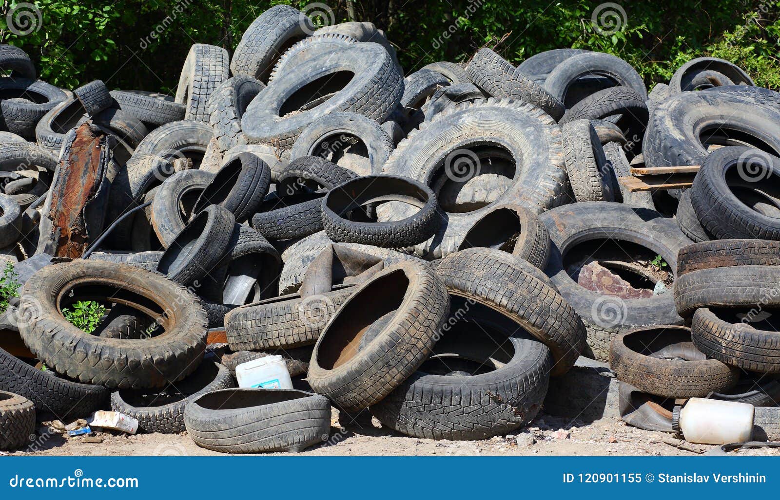 Waste Tires And Tyres At Landfill For Recycling. Regenerated Tire ...